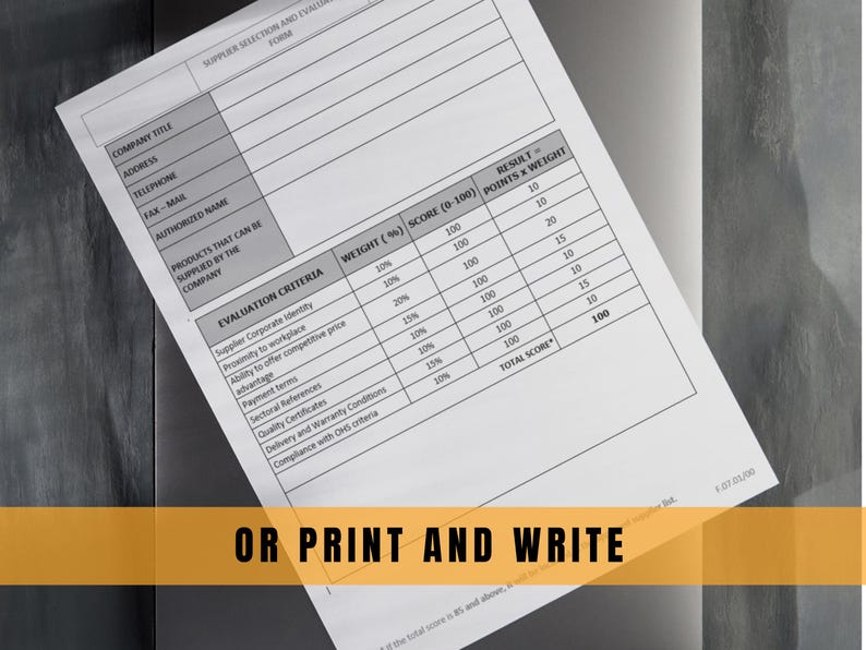 Supplier Selection & Evaluation Form | ISO 9001 Vendor Assessment ...
