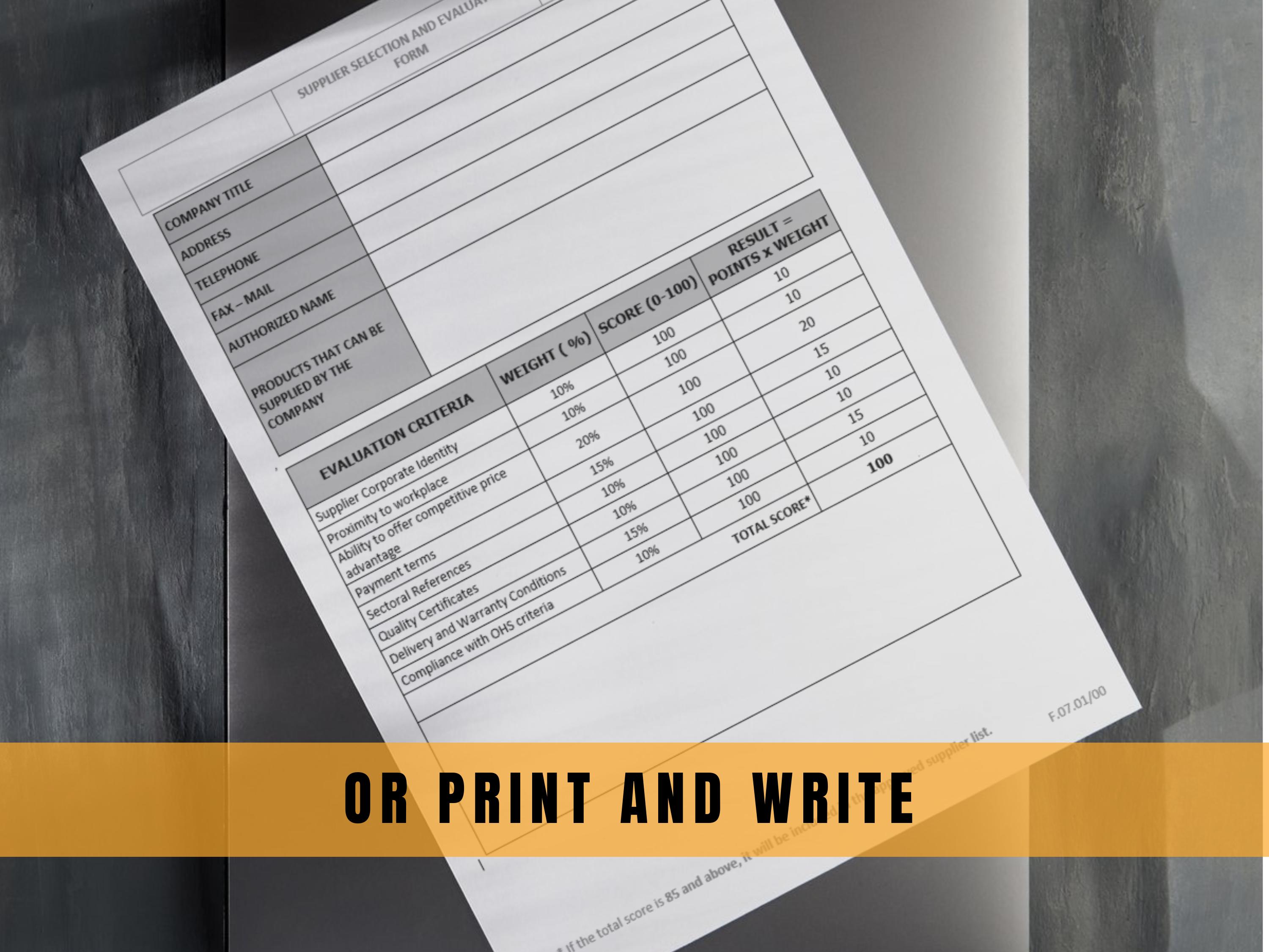 Supplier Selection & Evaluation Form, ISO 9001 Compliant, Customizable ...