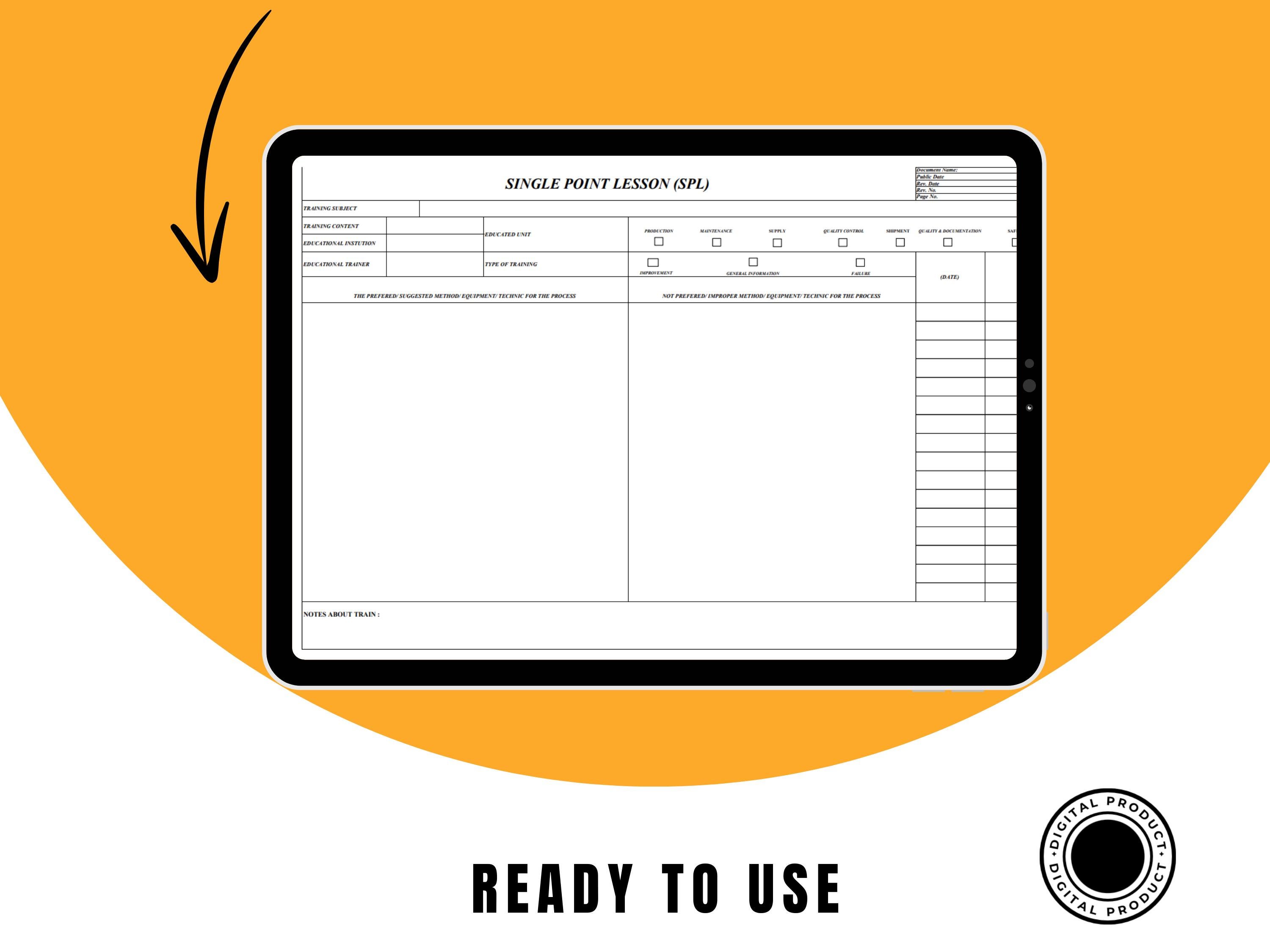 Single Point Lesson Template, Editable Excel & Printable PDF, ISO 9001 ...