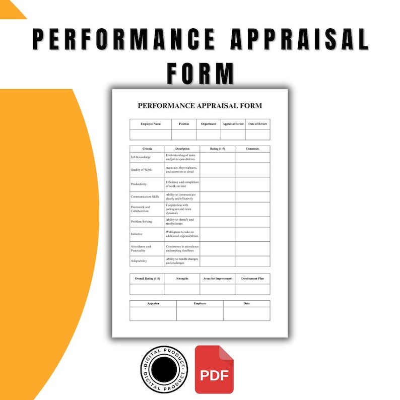 Performance Appraisal Form, A4 PDF Format, Professional and ...