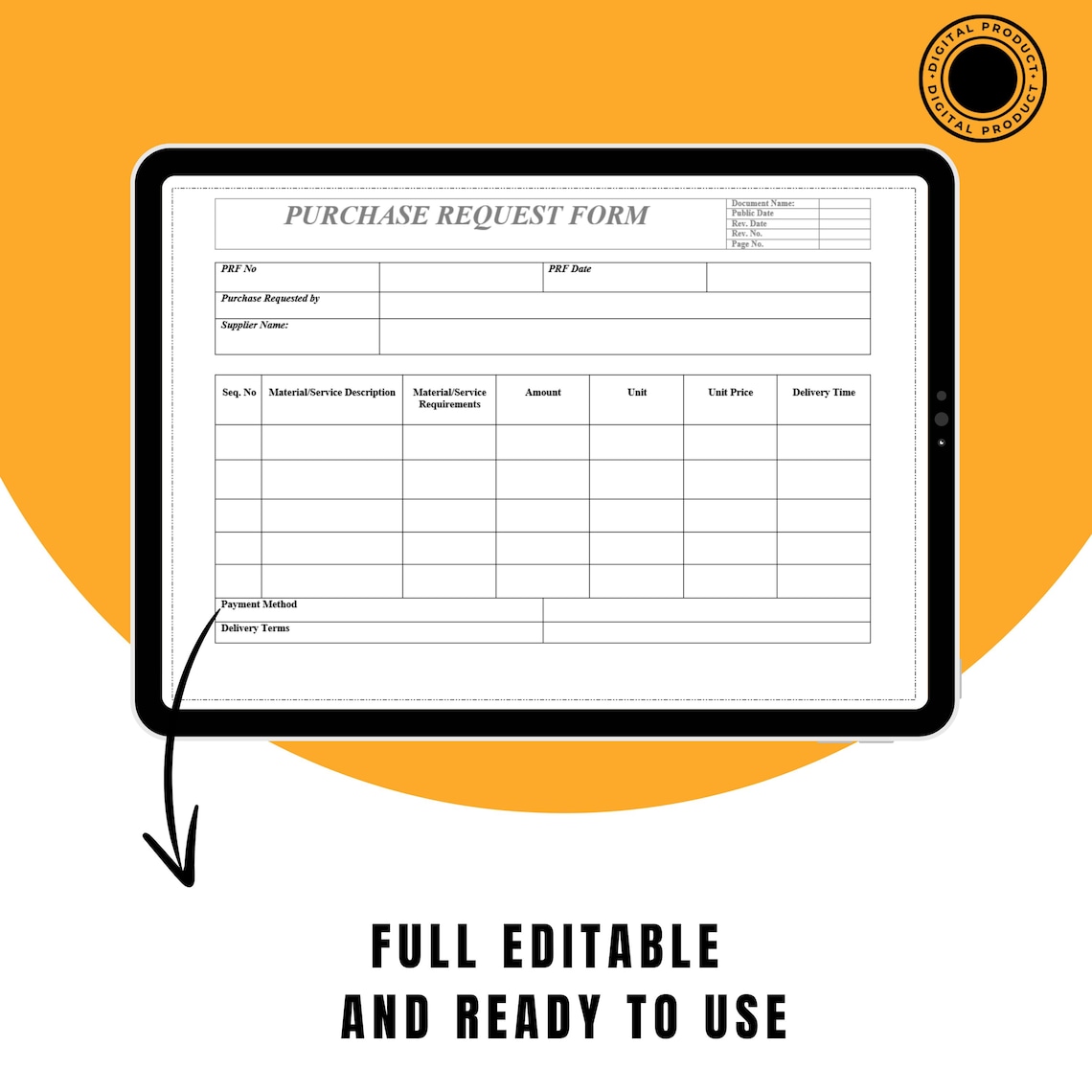 Purchase Request Form Template, Editable & Printable, ISO 9001 ...