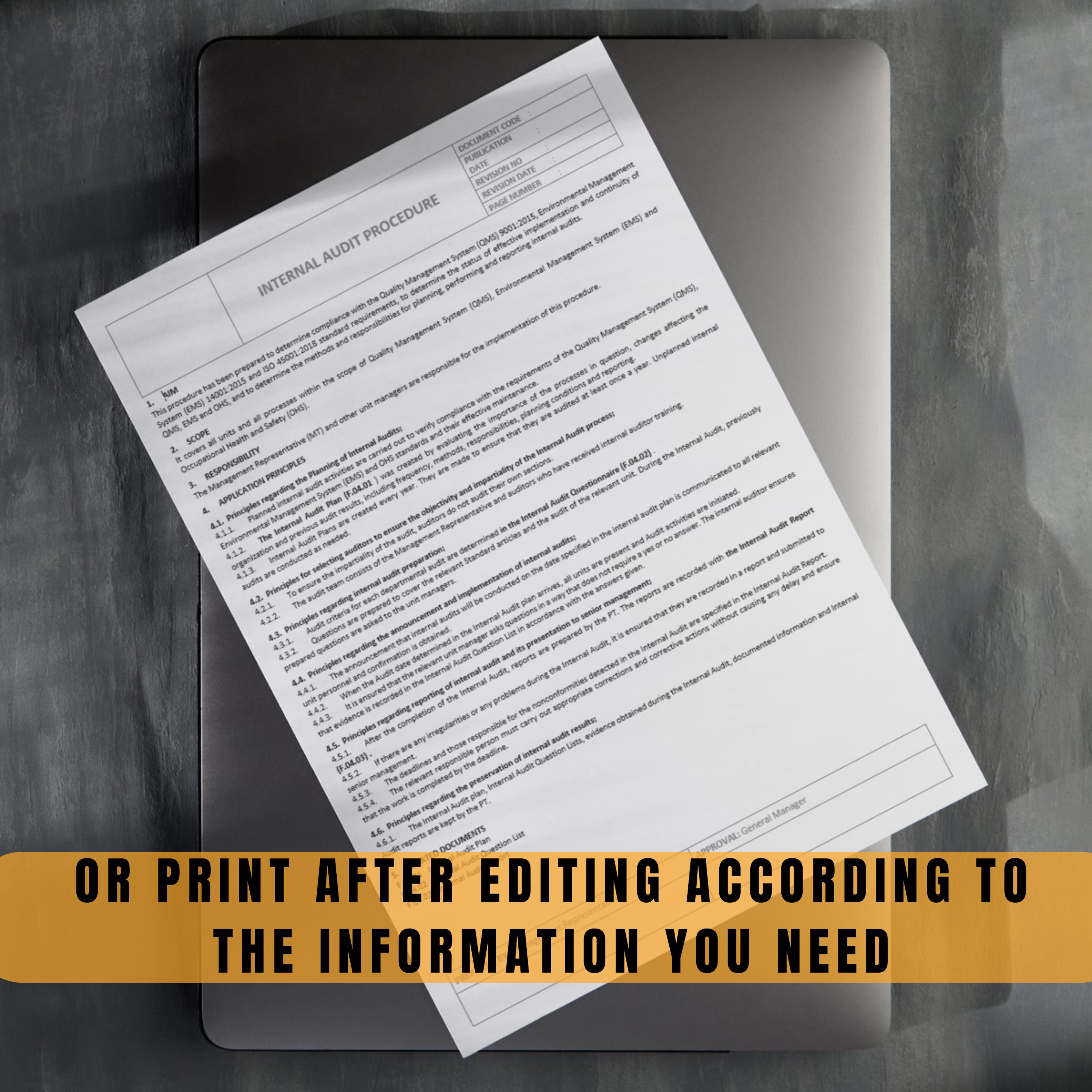 Internal Audit Procedure Template, ISO 9001, 14001, and 45001 Compliant ...