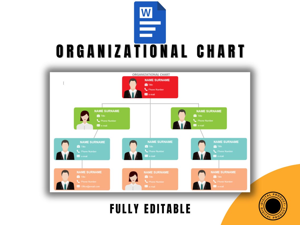 Organizational Chart Template, Word Format, Fully Editable and ...