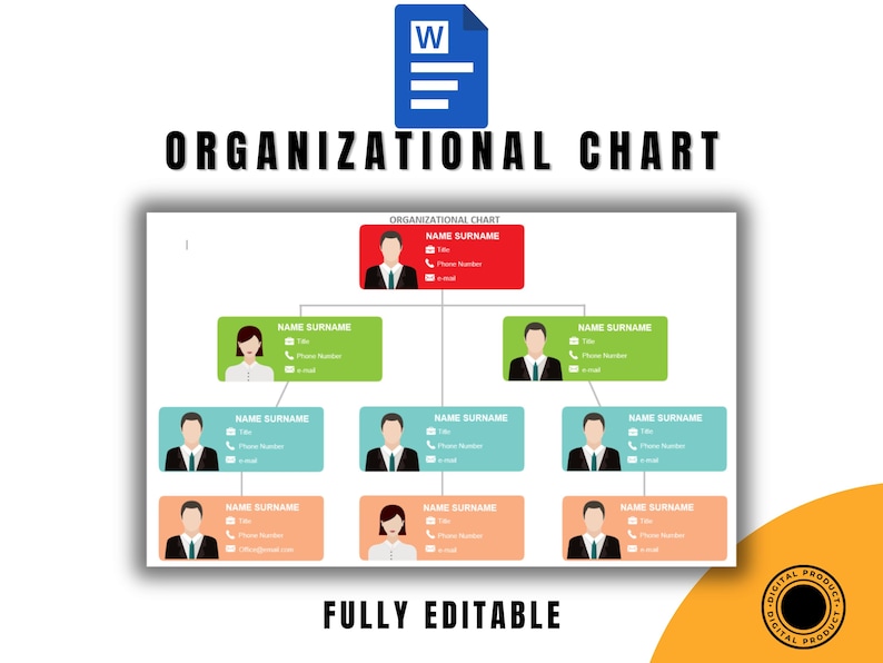 Organizational Chart Template, Word Format, Fully Editable and ...