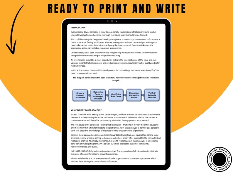 Root Cause Analysis Guide, Editable Word & Printable PDF, CAPA ...