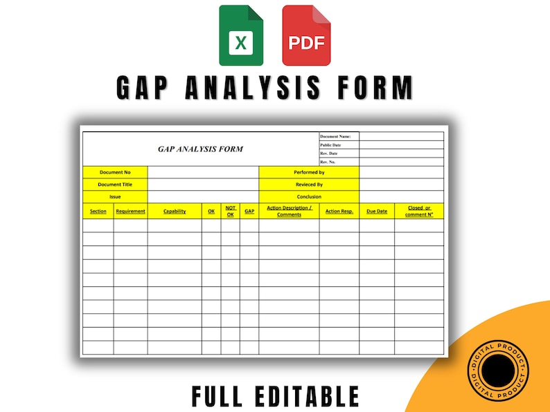 Gap Analysis Template, Editable Excel & Printable PDF Formats, ISO 9001 ...