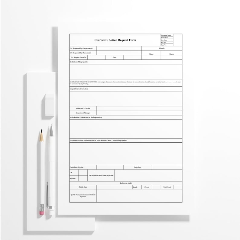 Corrective Action Request Form Template, ISO 9001 Compliant, Editable ...