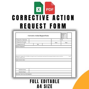 Corrective Action Request Form Template, ISO 9001 Compliant, Editable ...