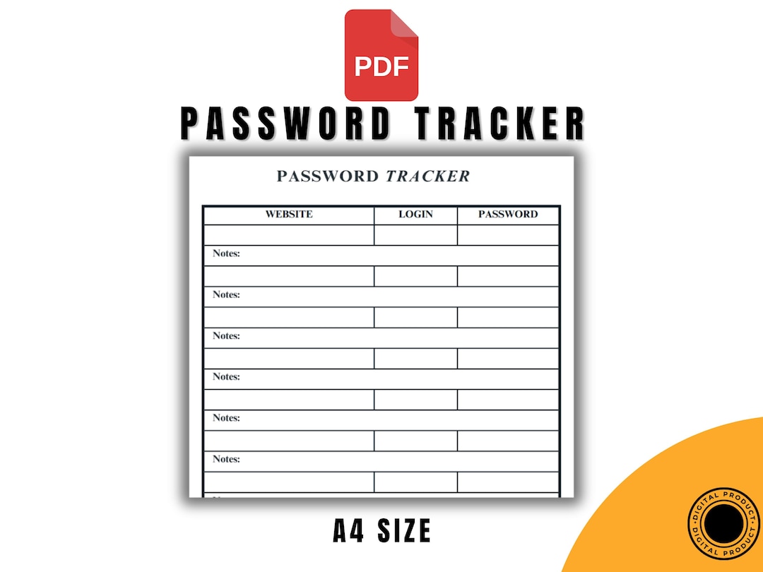 Password Tracker Printable PDF A4, Secure Login Organizer Sheet ...