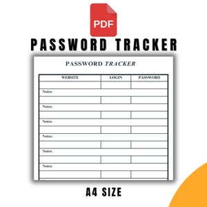 Password Tracker Printable PDF A4, Secure Login Organizer Sheet ...