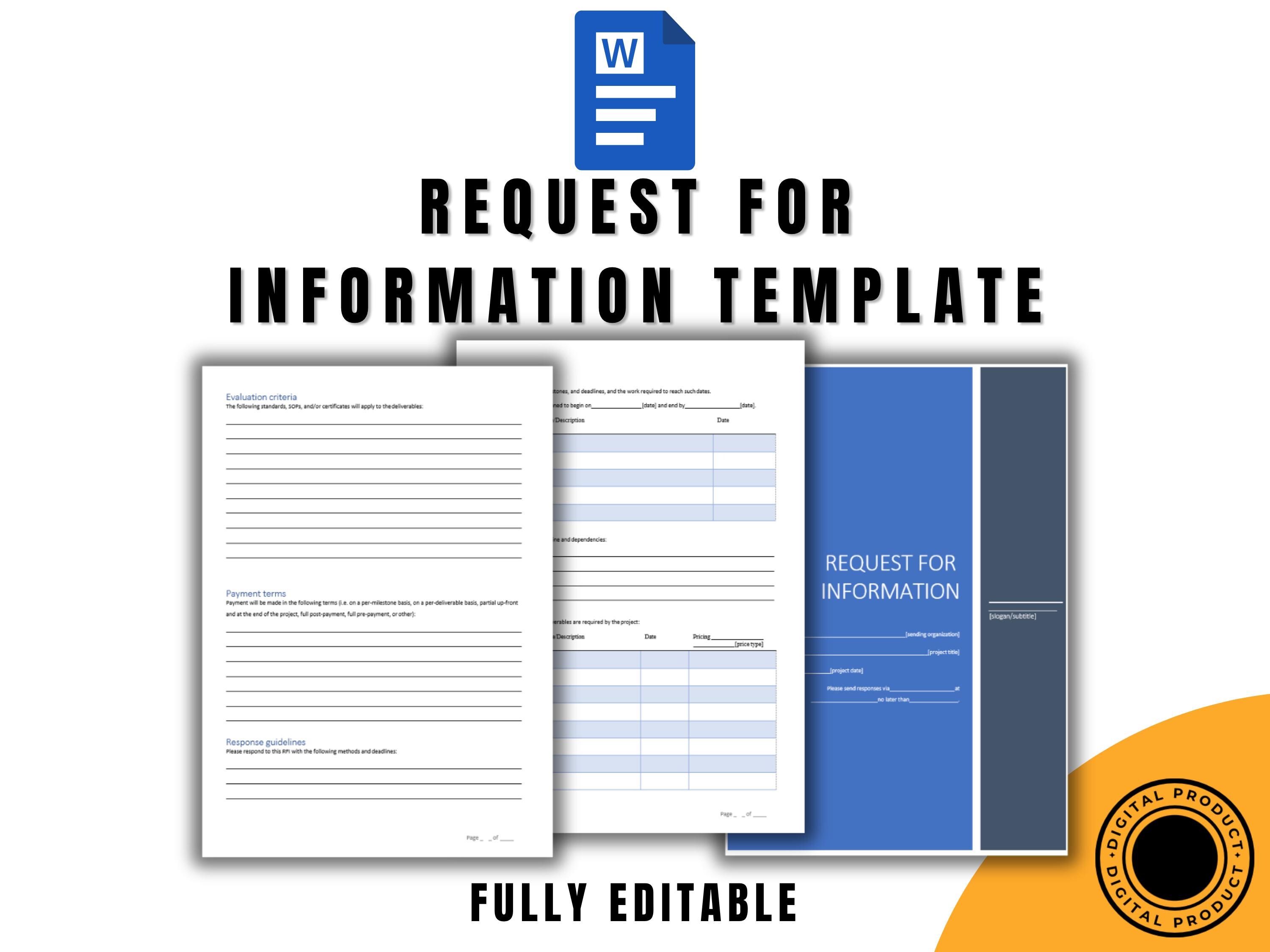 Request for Information (RFI) Template, Editable Word Document ...