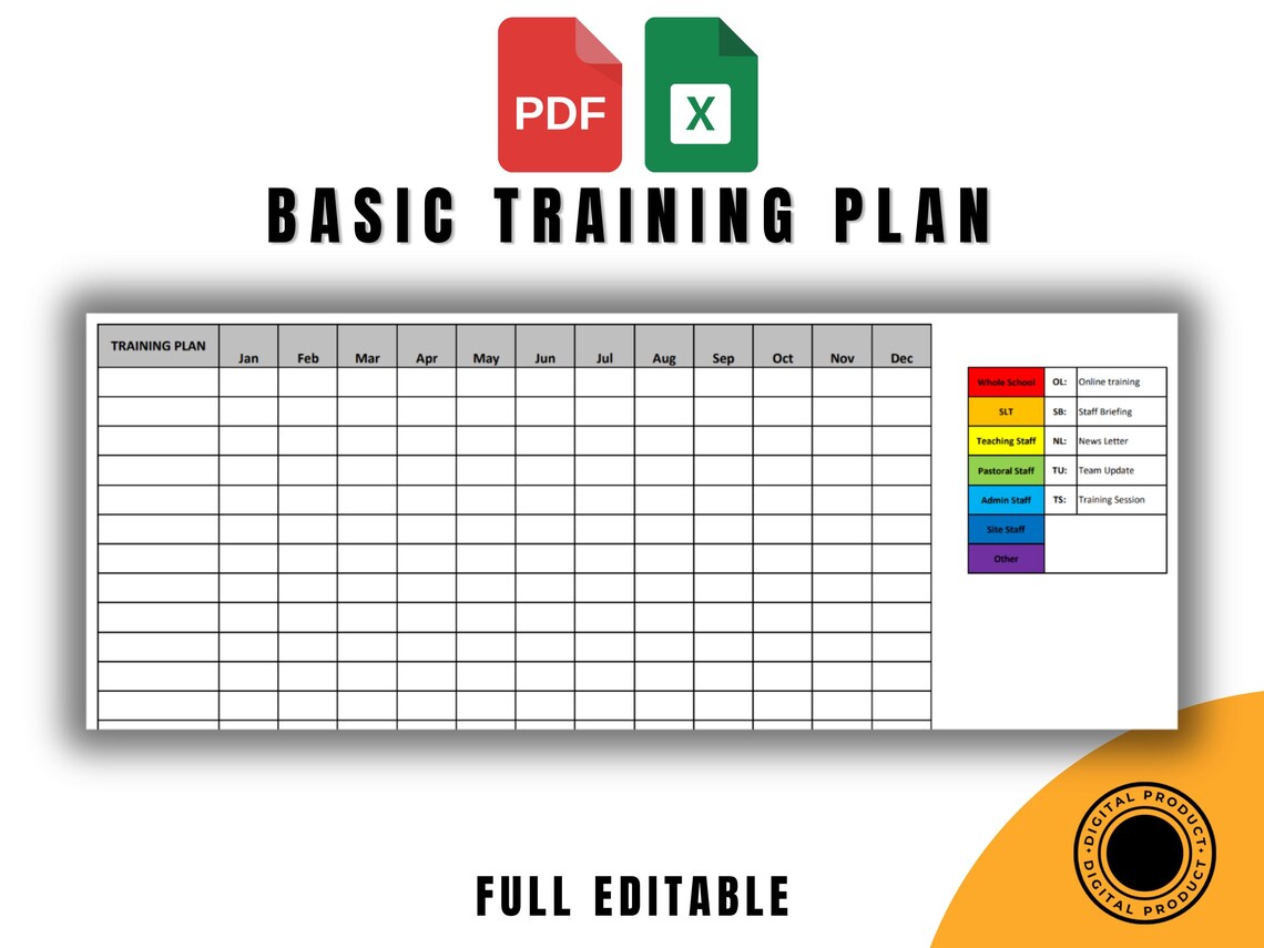 Basic Training Plan Template, PDF and Excel Format, Fully Editable and ...