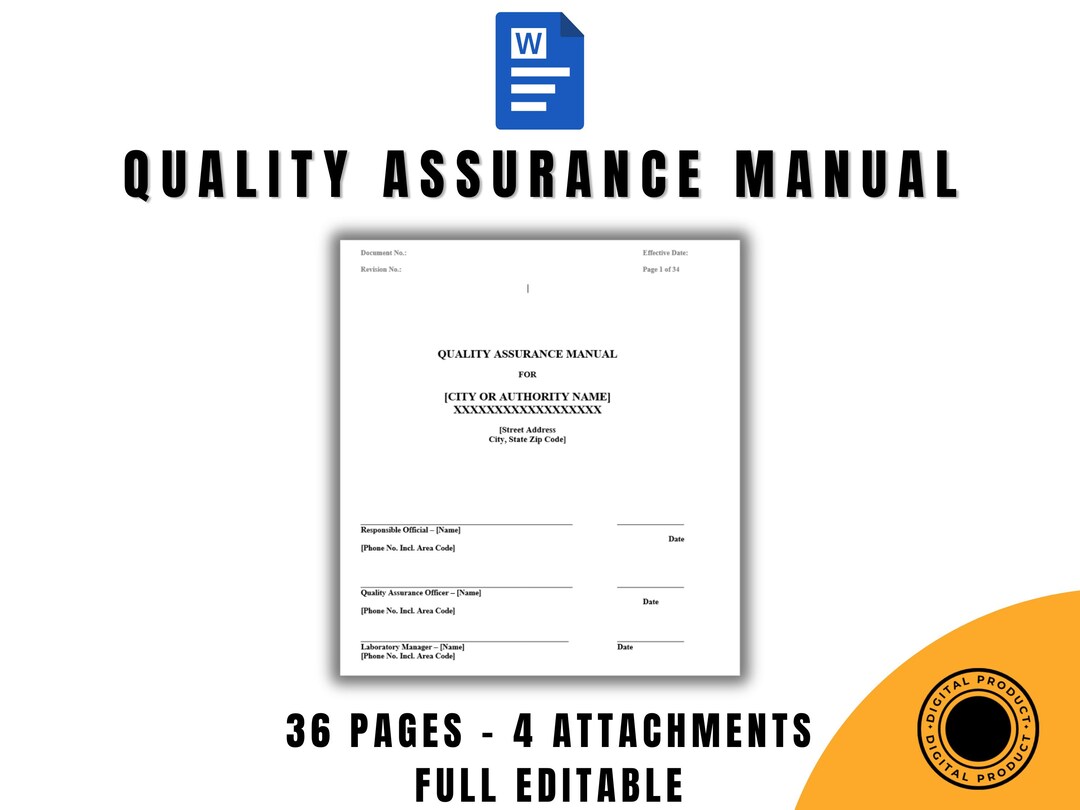Quality Assurance Manual, ISO 9001 Compliant, Fully Customizable Word ...