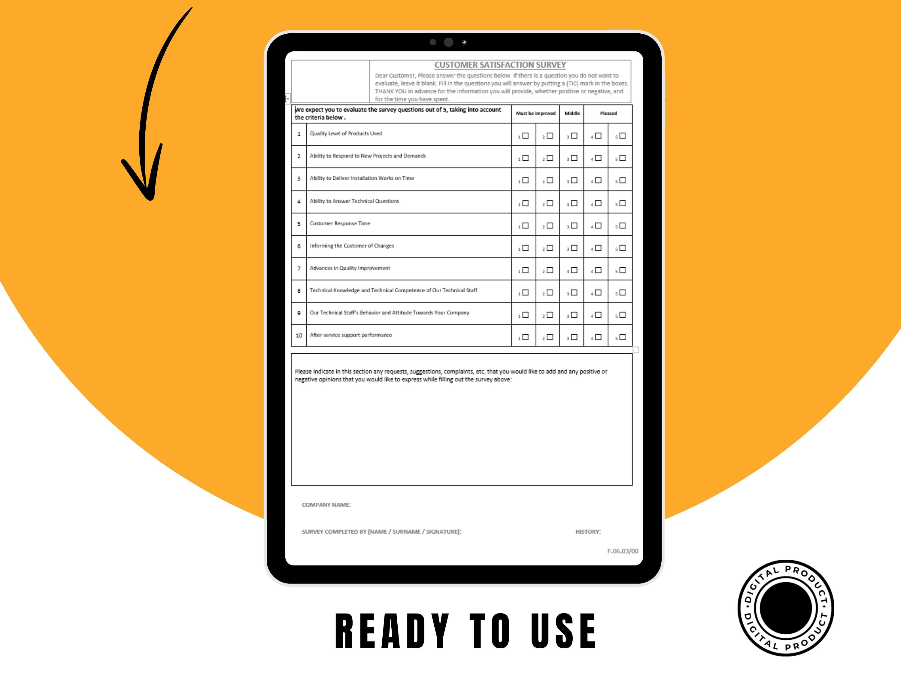 Customer Satisfaction Survey Template, ISO 9001 Compliant, Editable ...