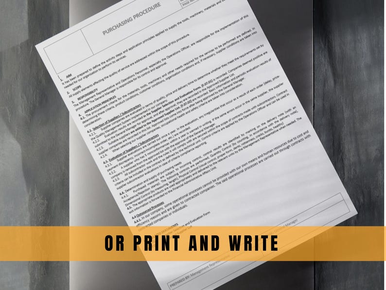 Purchasing Procedure Template, ISO 9001 Compliant, Editable Word Format ...
