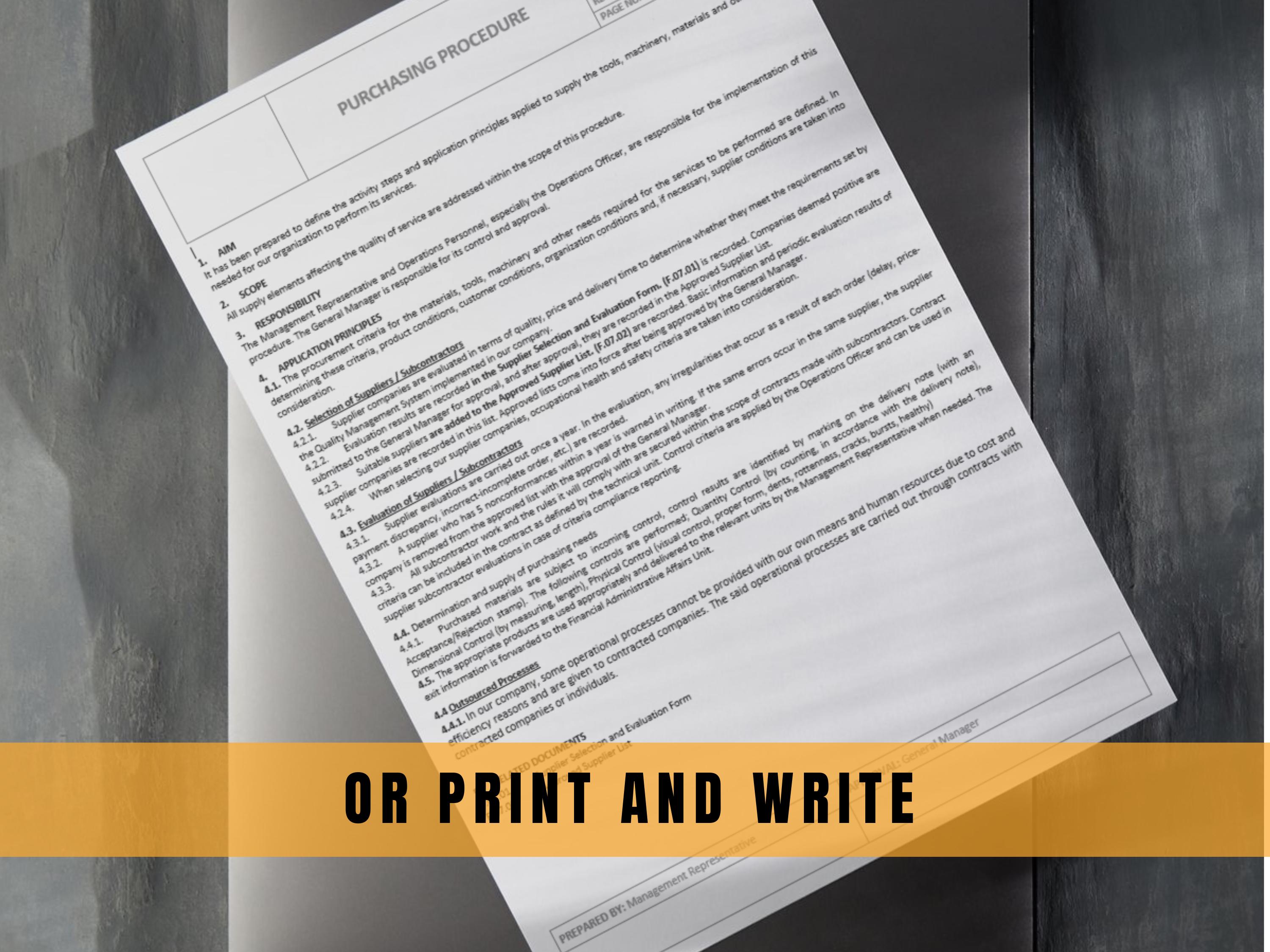 Purchasing Procedure Template | ISO 9001 Compliant | Editable Word ...