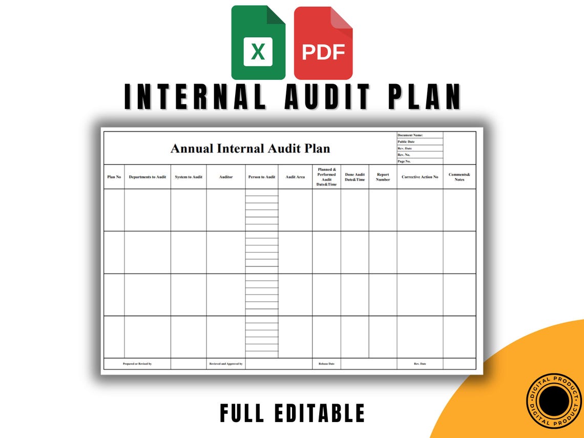 Internal Audit Plan Template, ISO 9001 Compliant, Excel and PDF Formats ...