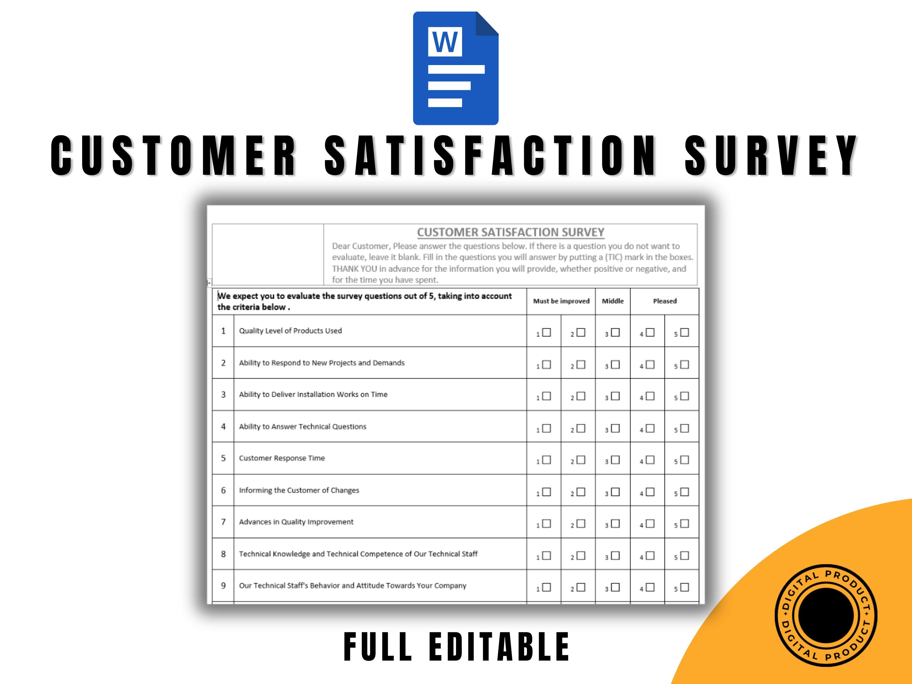 Customer Satisfaction Survey Template, ISO 9001 Compliant, Editable ...