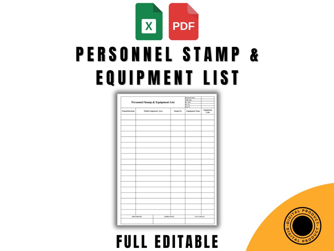 Personnel Stamp and Equipment List, Editable Excel Format, Printable ...