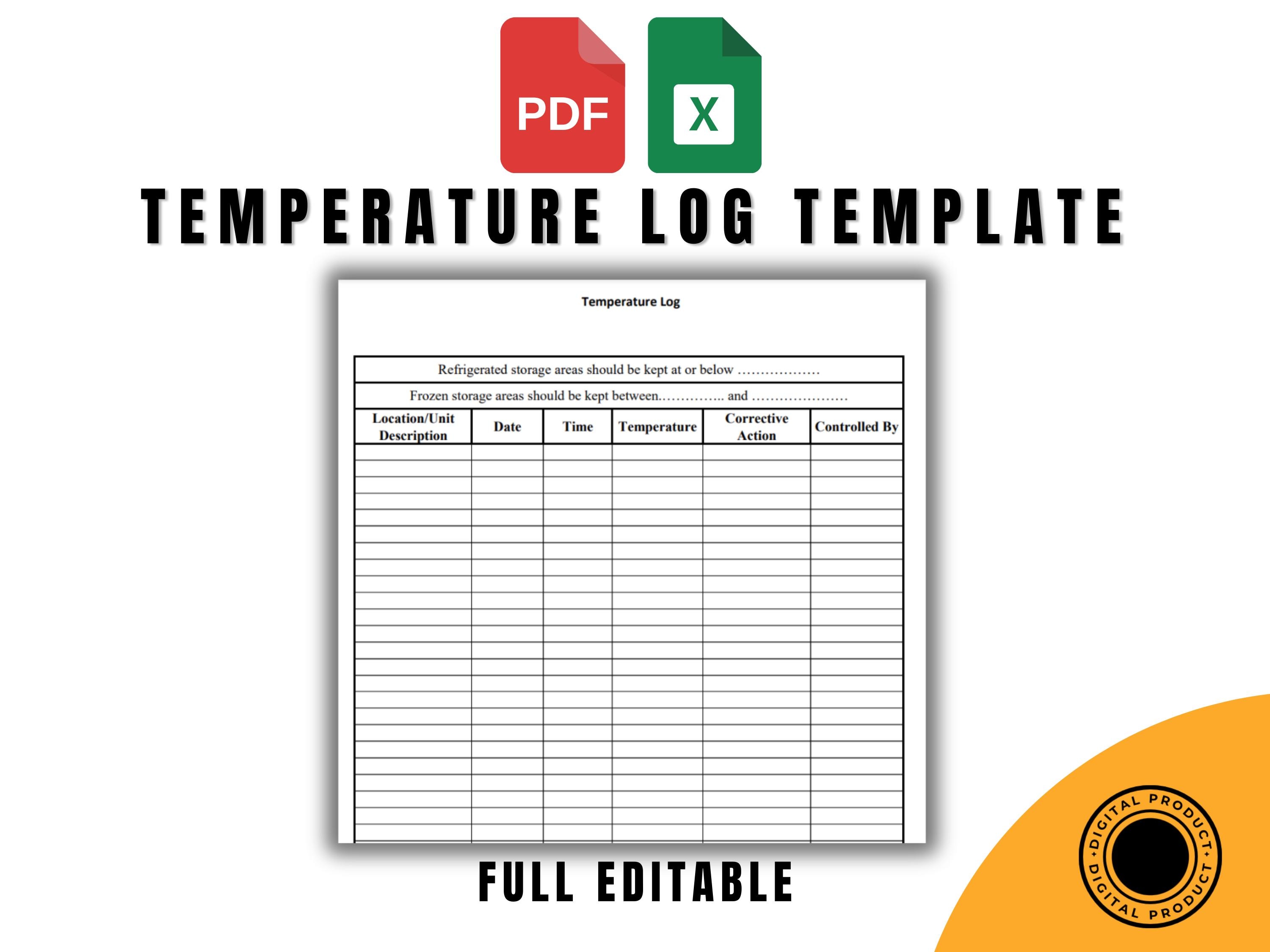 Temperature Log Template, PDF and Excel Format, Fully Editable and Printable, Customizable ...