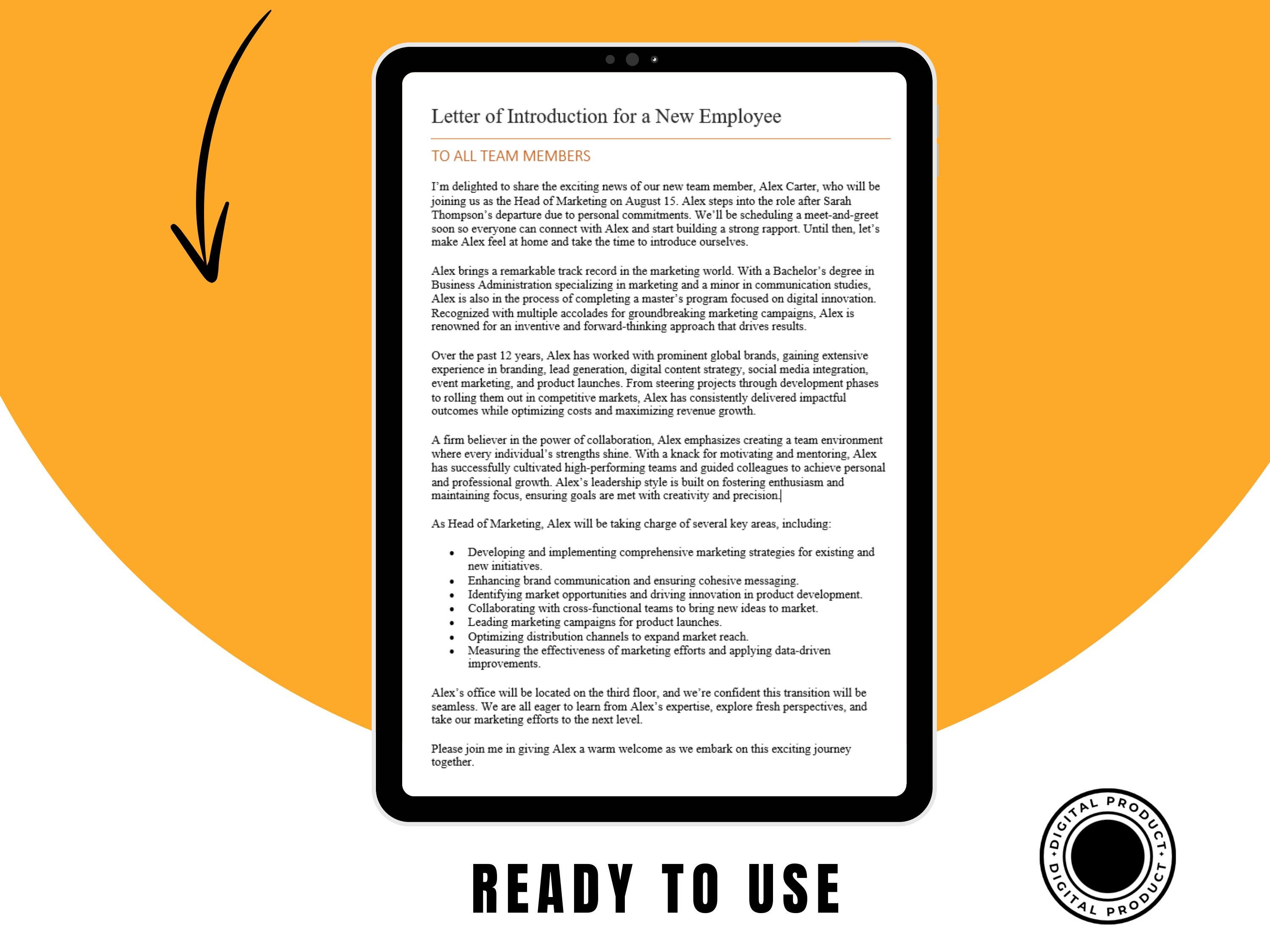 Letter of Introduction for a New Employee Template, Word Format, Fully ...