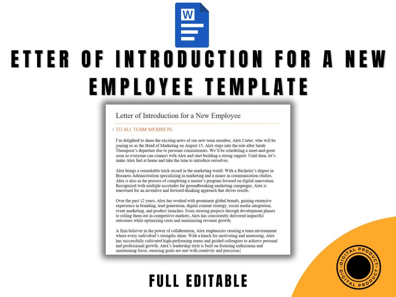 Letter of Introduction for a New Employee Template, Word Format, Fully ...