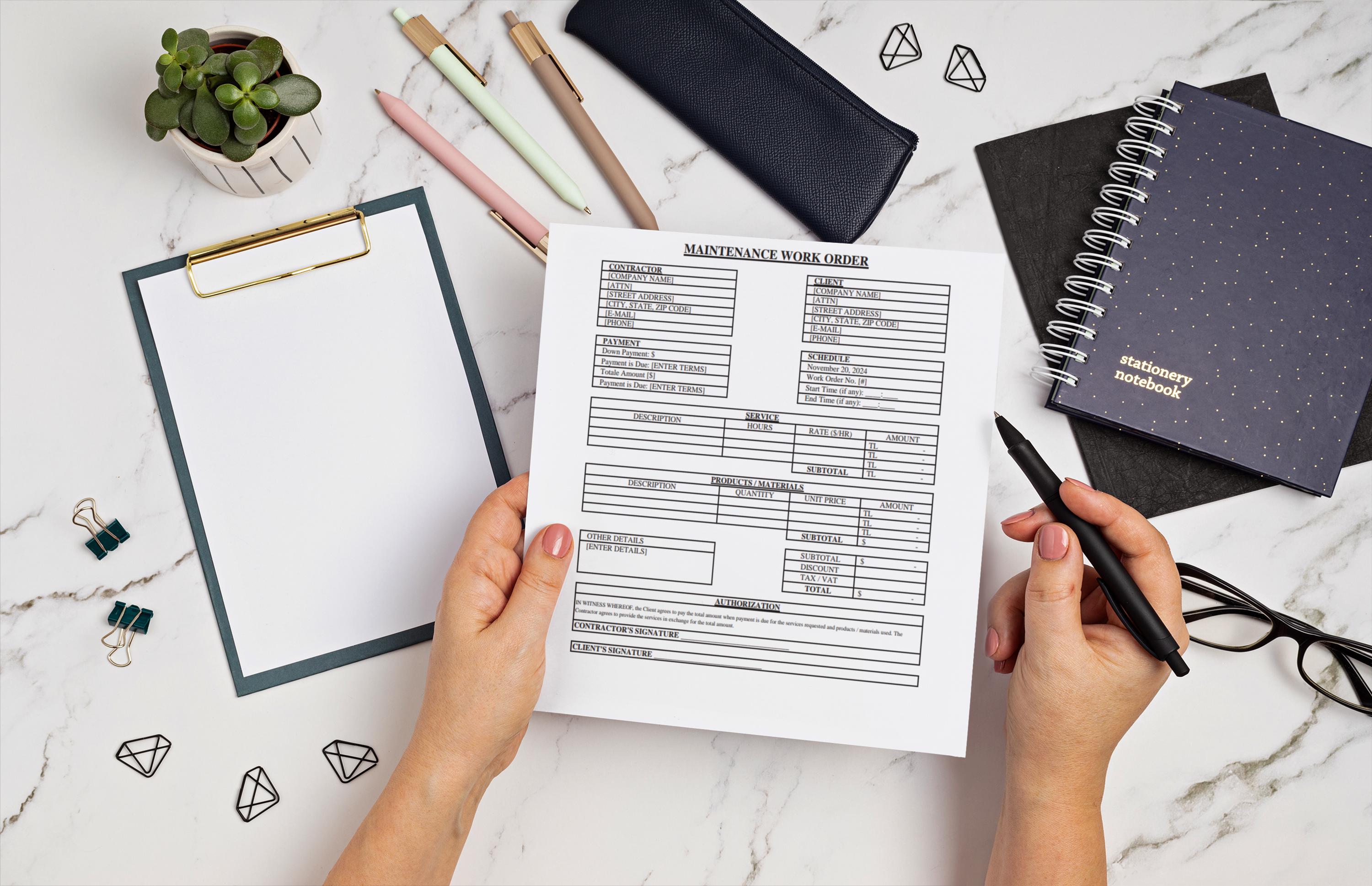 Work Order Template, Excel Format, Professional and Customizable ...