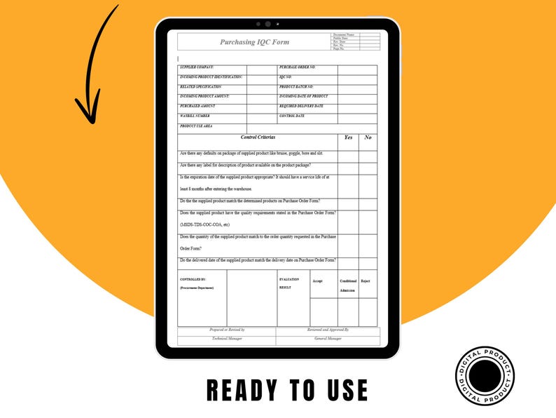 Incoming Quality Control Checklist Form, Editable Supplier Product ...