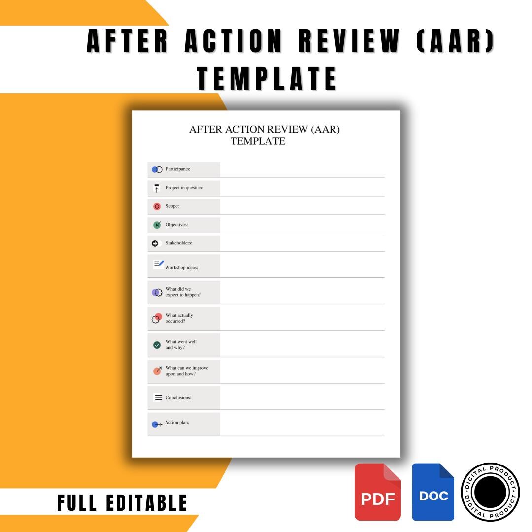 After Action Review AAR Template, Word and PDF Format, Fully Editable ...