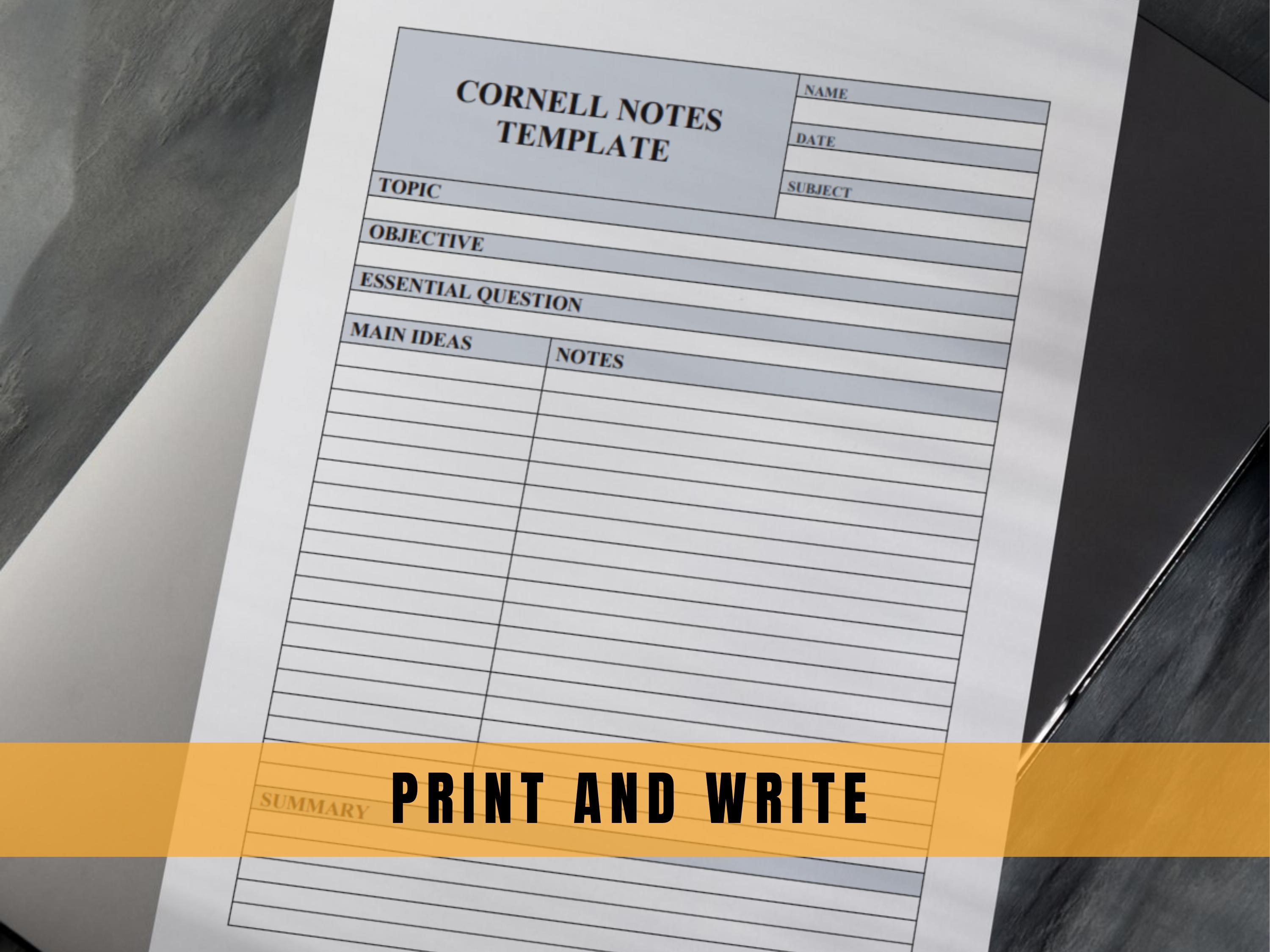 Cornell Notes Template, Printable Study Notes PDF and Word Format ...