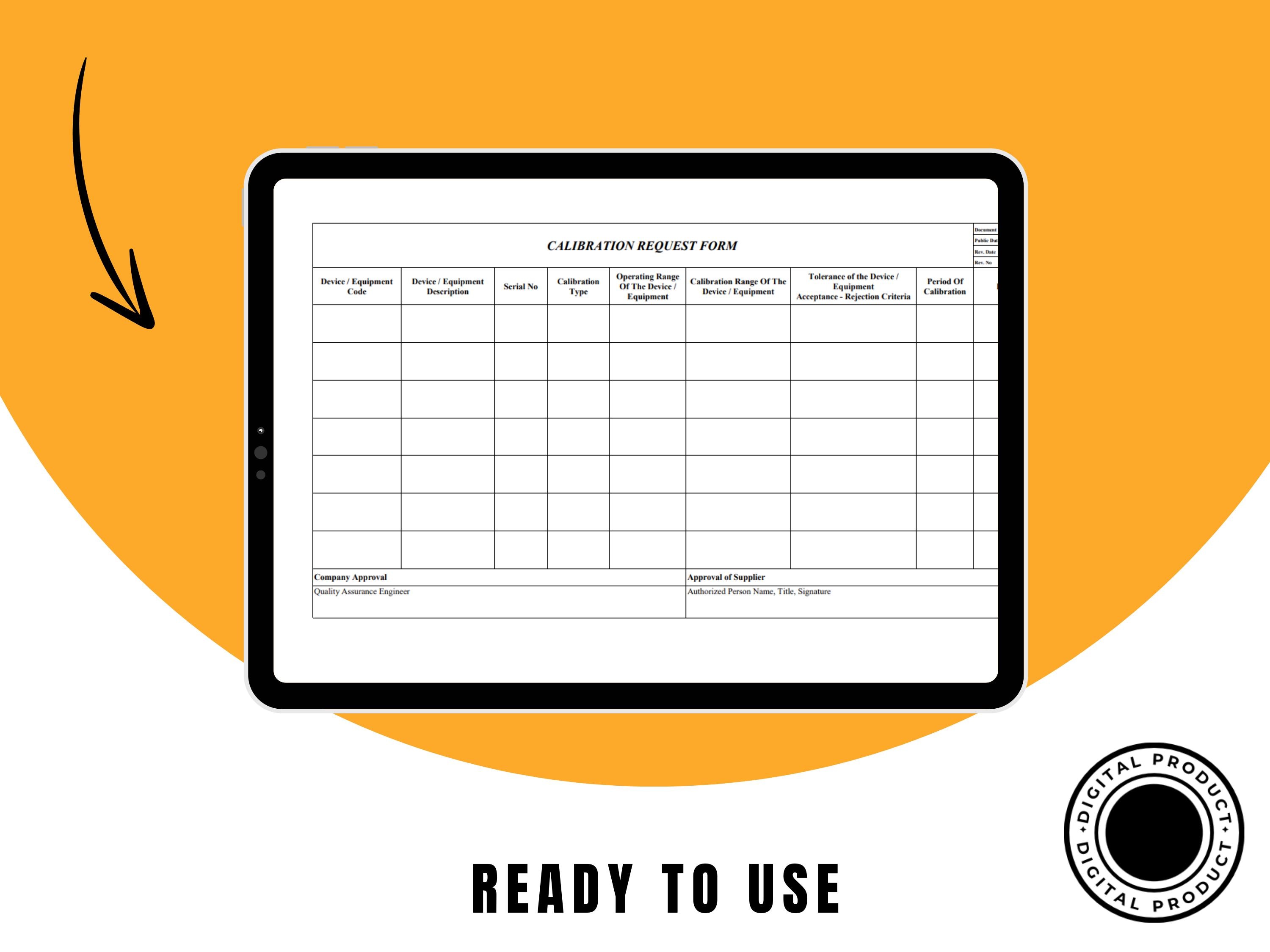 Calibration Request Form, Company & Supplier Approval Included ...