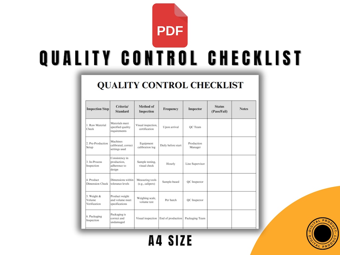 Quality Control Checklist PDF, Comprehensive Inspection Template, A4 ...