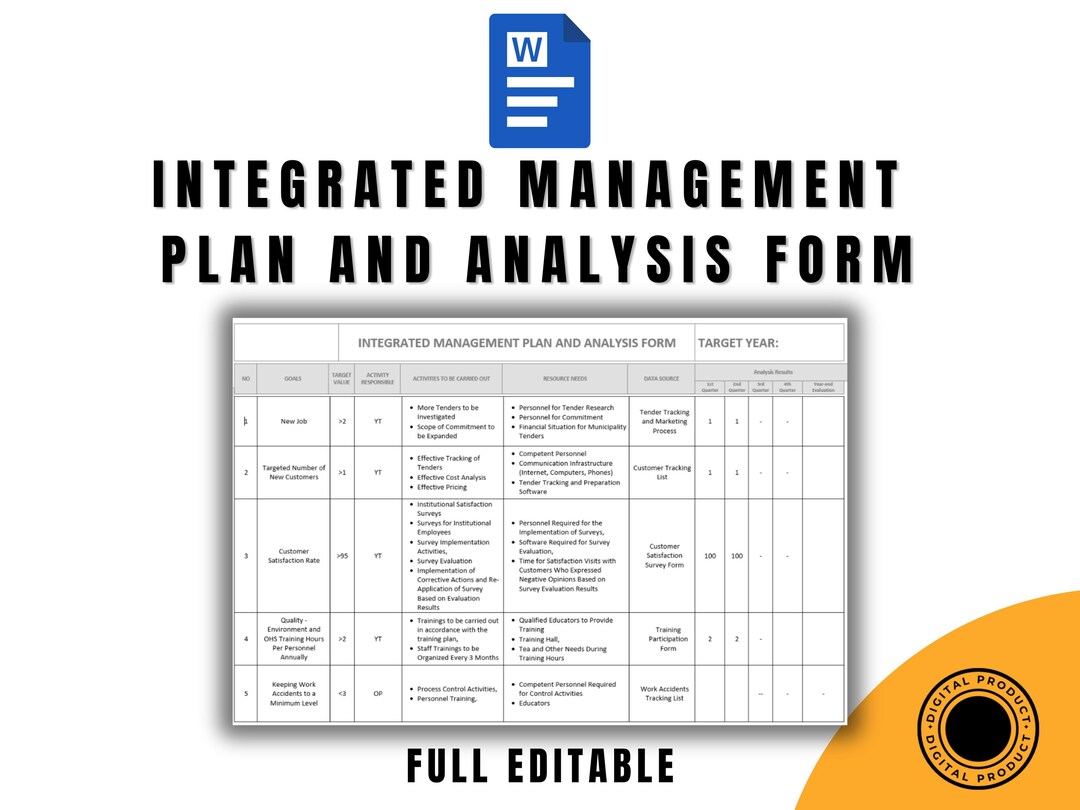 Integrated Management Plan & Analysis Template – ISO 9001 Editable Form ...