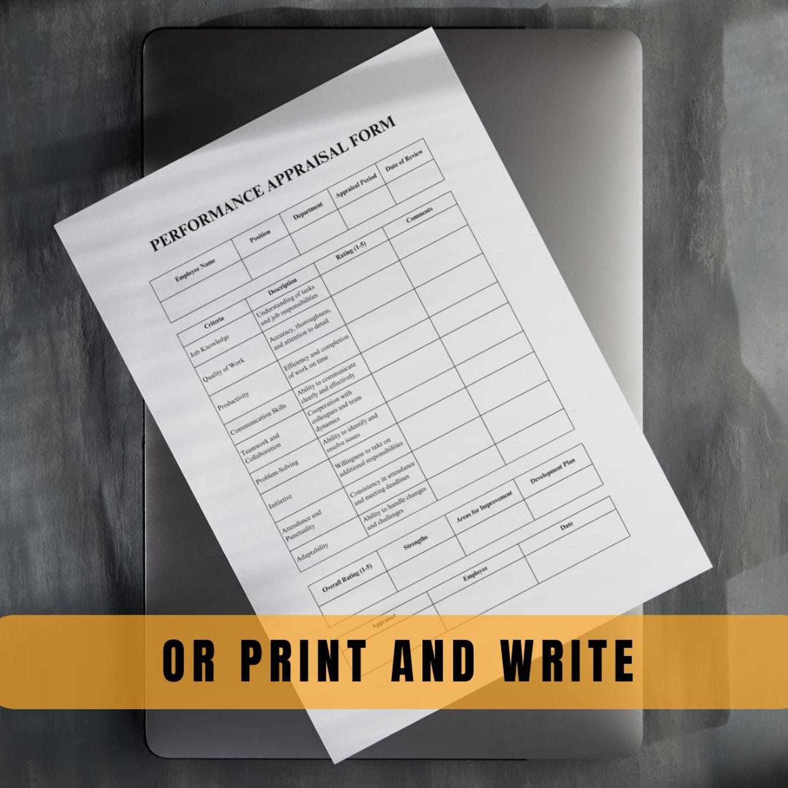 Performance Appraisal Form, A4 PDF Format, Professional and ...