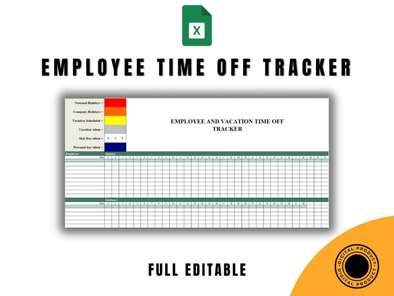 Employee Time off Tracker Template, Excel Format, Fully Editable With ...