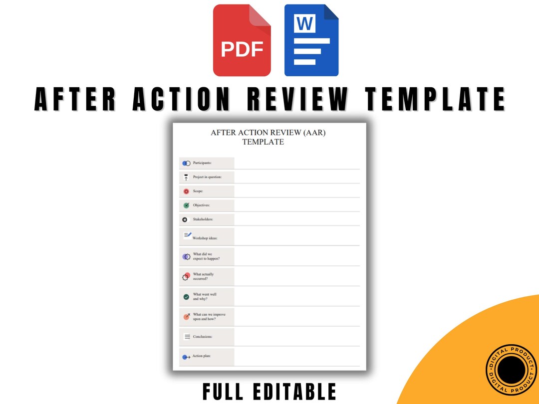 After Action Review (AAR) Template, Word and PDF Format, Fully Editable ...