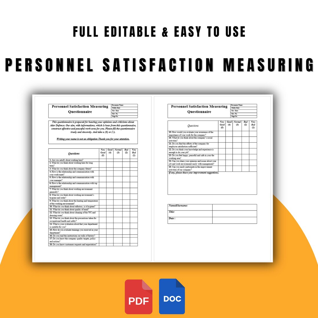 Employee Satisfaction Survey Template, Feedback Questionnaire, Editable ...