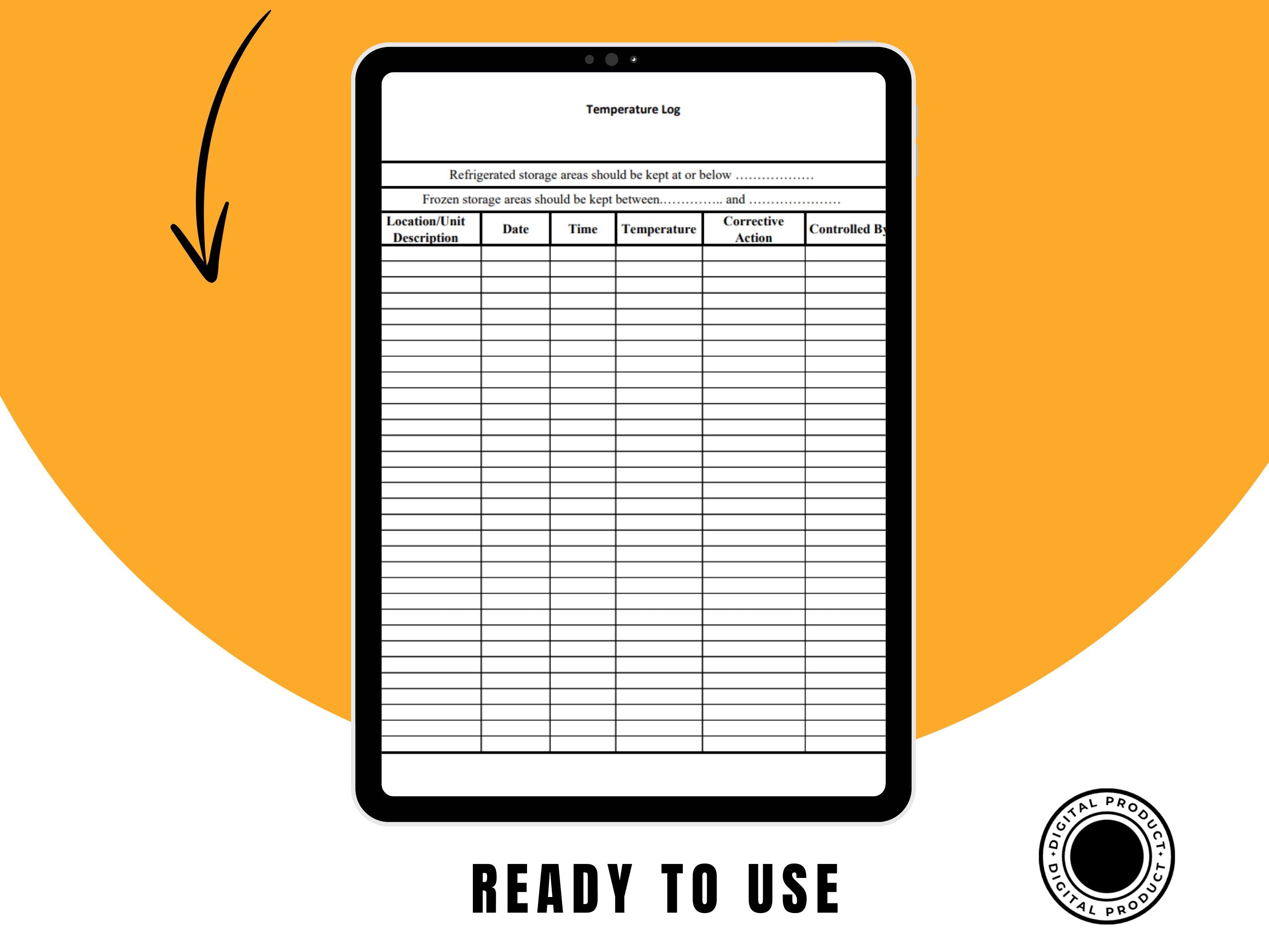 Temperature Log Template, PDF and Excel Format, Fully Editable and Printable, Customizable ...