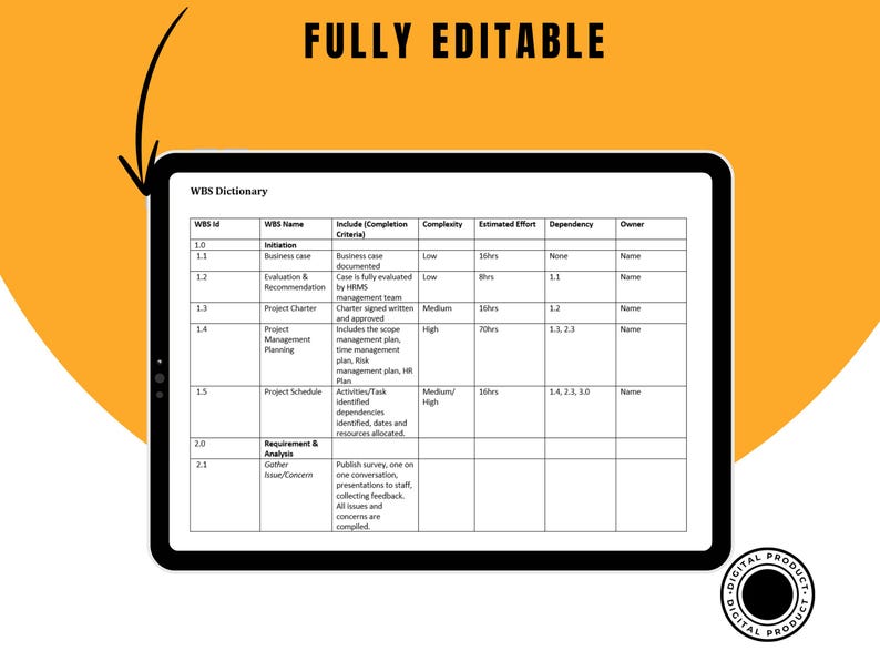 Work Breakdown Structure Template – Editable Word Format WBS With ...