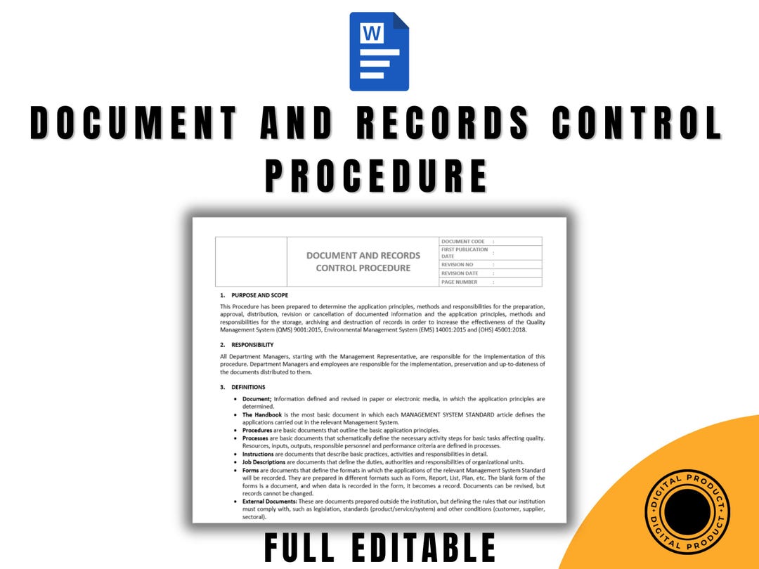 Document and Records Control Procedure, ISO 9001, 14001, 45001 ...