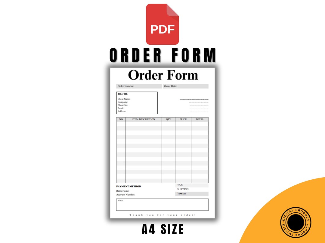 Order Form Template PDF, Fully Printable Order Sheet, Professional ...
