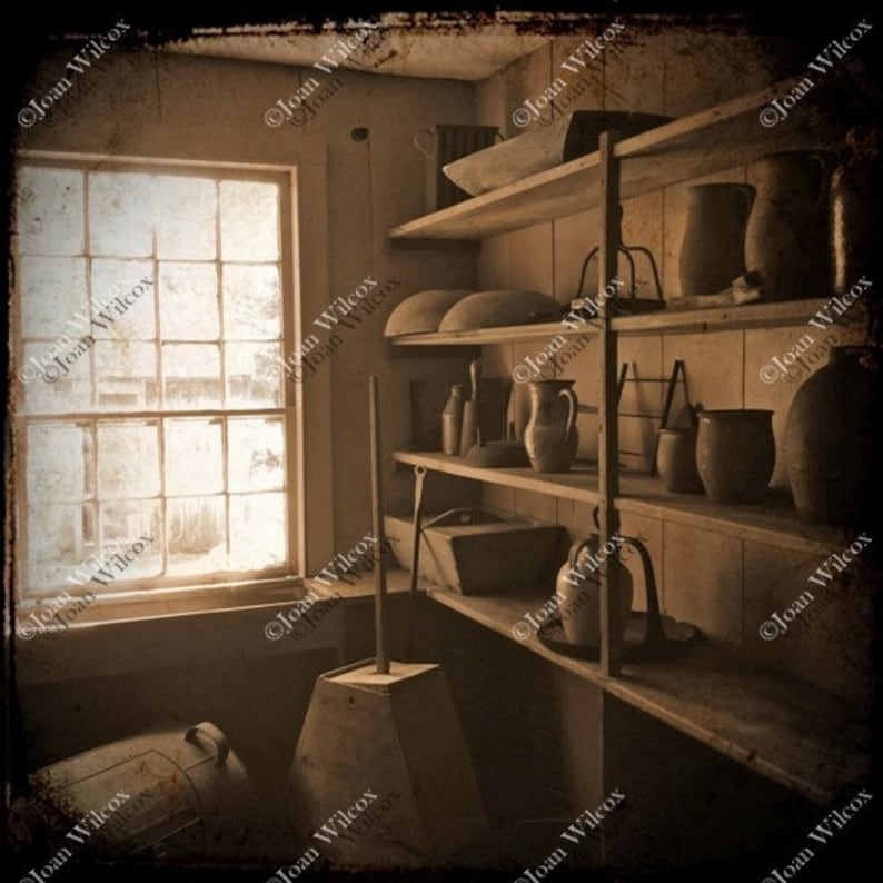 TTV Photo Colonial Pantry Bowls Pitchers Butterchurn Pottery Antique ...