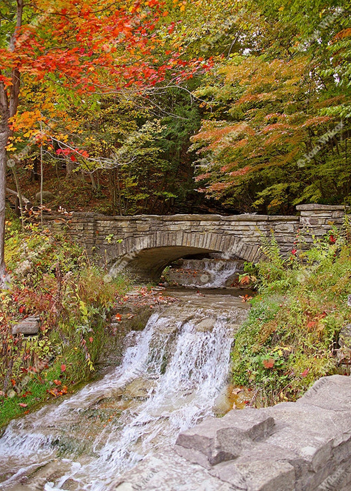 Autumn Stone Bridge Letchworth State Park , NY Fall Foliage Original ...