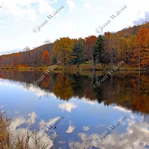 Scenic Autumn Fall Foliage Blue Sky Pond Reflections Fine Art ...