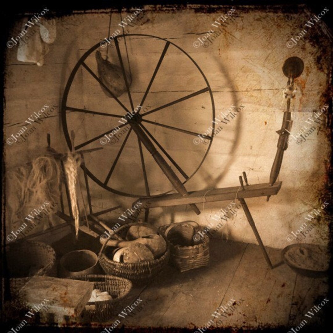 TTV Colonial Spinning Wheel Baskets Yarn Antique 19th Century Artifacts ...