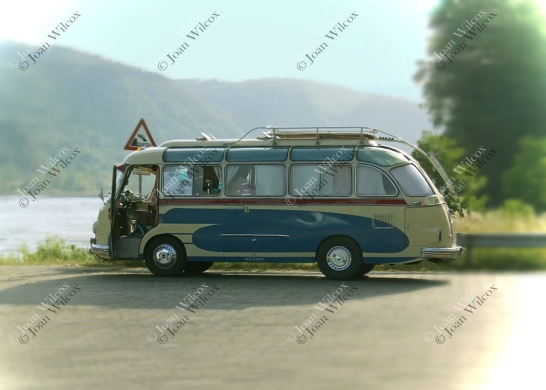 Vintage Retro German Antique Setra Bus Van by the Rhine River Germany ...