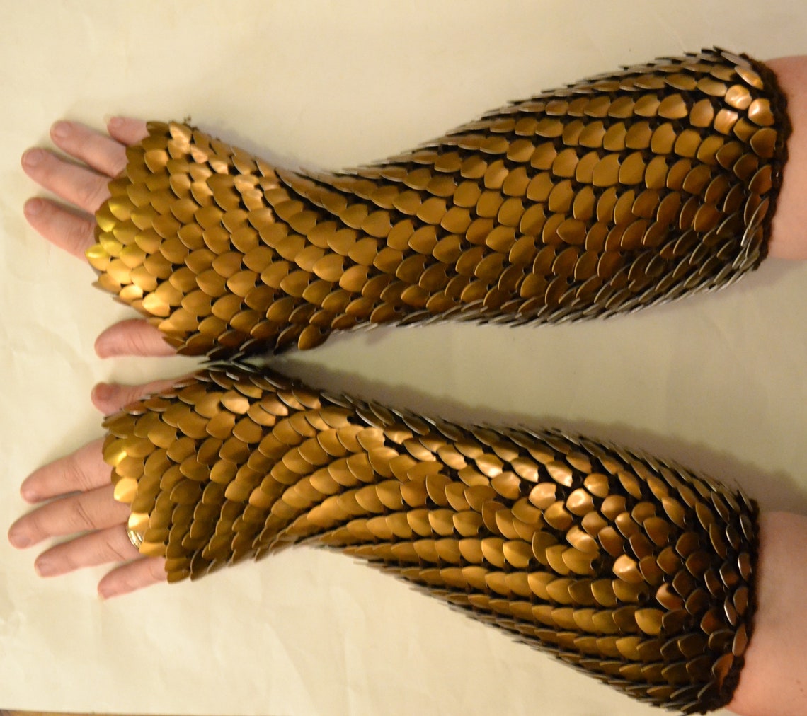 Scale Maille Armor Dragonhide Knitted Gauntlets Bronze - Etsy