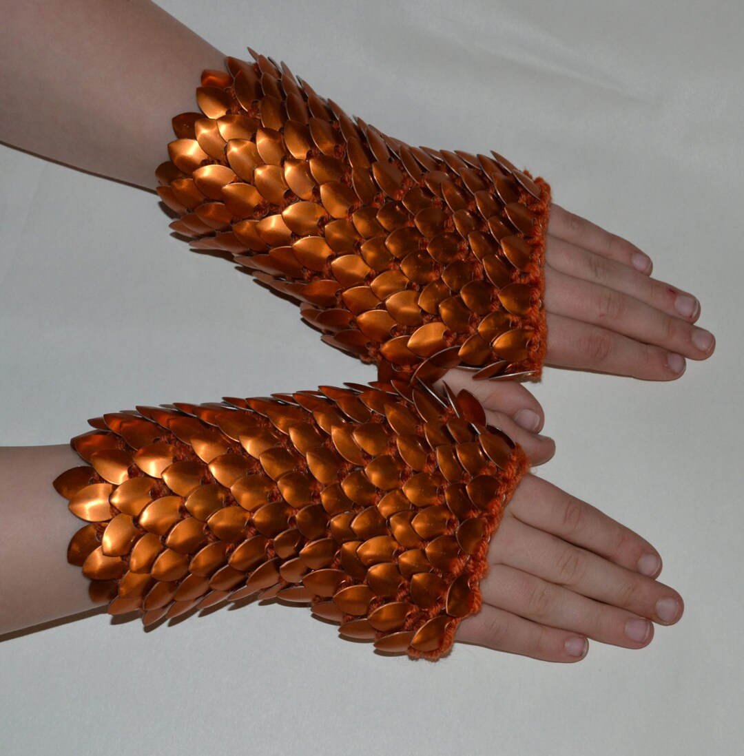 Scale Maille Armor Gauntlets in Knitted Dragonhide Orange - Etsy