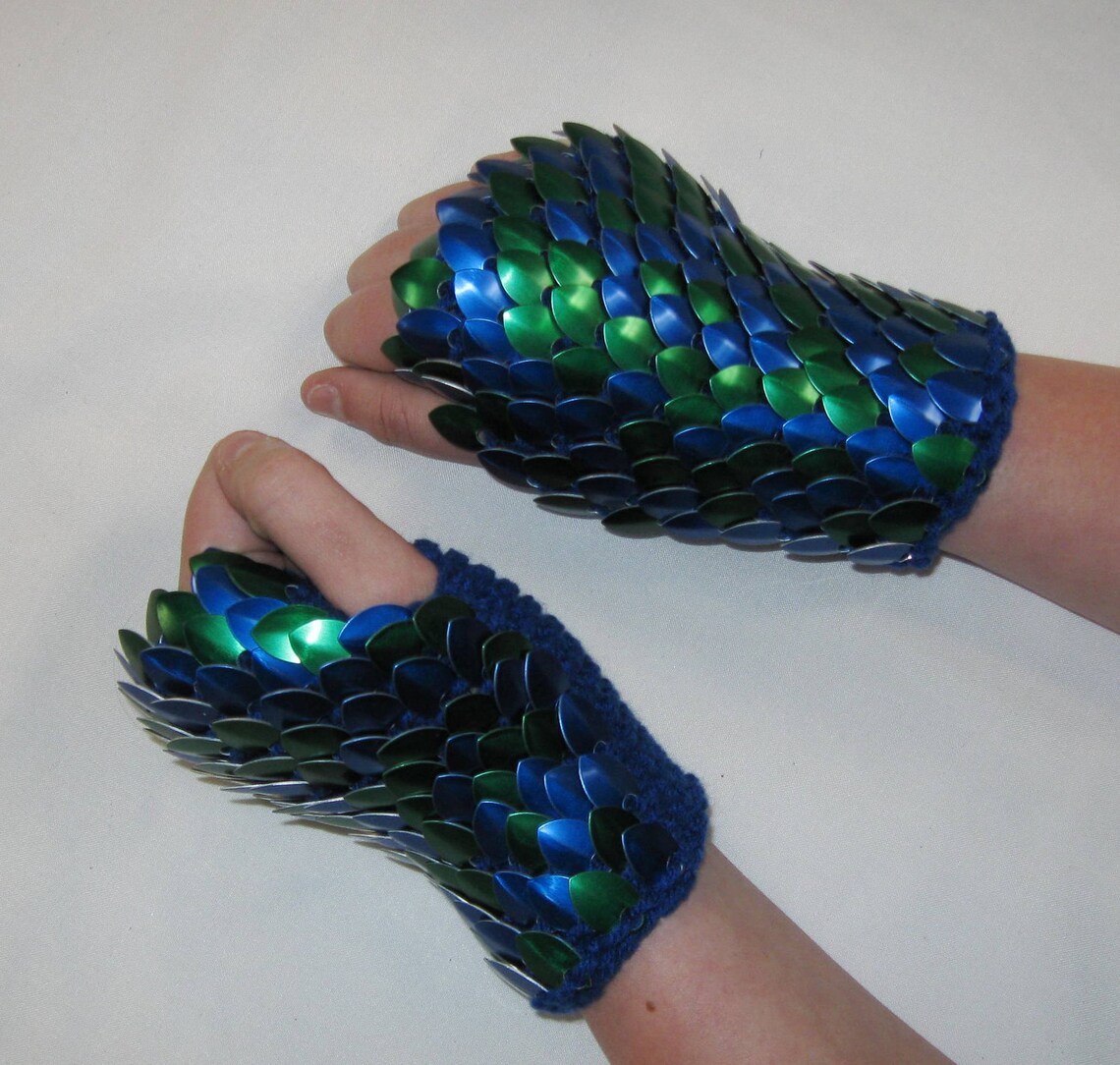 Scale Maille Gauntlets Knitted Dragonhide Armor Mottled Blue and Green ...