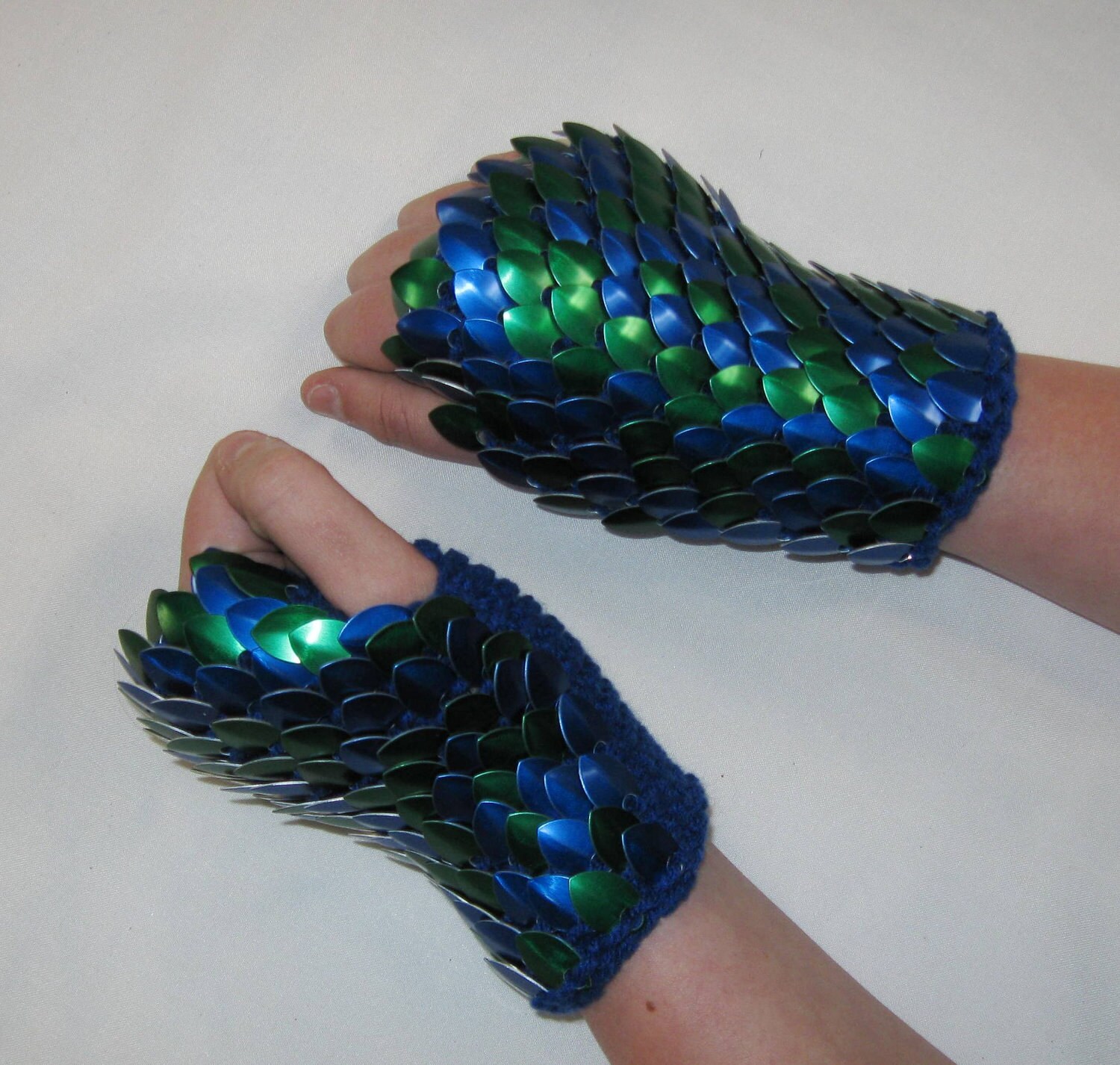 Scale Maille Gauntlets Knitted Dragonhide Armor Mottled Blue and Green ...